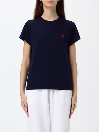 Polo Ralph Lauren T-shirt &agrave; col rond en coton avec logo Poney contrastant