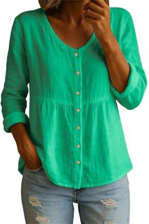 Generic Chemisier Femme Manche 3/4 Blouse Manches Chemisier Blanc Chic Fluide Chemise Anti UV &Agrave; Fleurs Femme Bleue Mi Longue Robe Lin Plage Chemisiers Et Blou