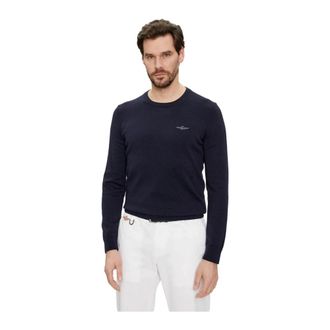 Aeronautica Basic Baumwollpullover mit Rundhalsausschnitt - - Knitwear - Herren - Blau - 2XL