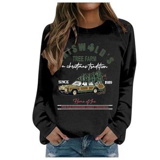 Generic Pull Noel Femme Grande Taille Pull Moche de Noël Sweatshirt a Capuche sans Capuche Imprimé a Col Rond pour Femme