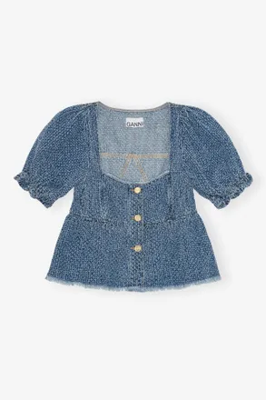 Ganni Blouse en denim bleu duveteux Mid Stone Coton - Taille 42