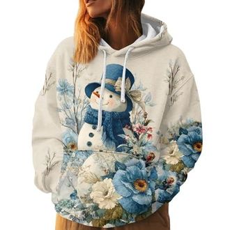 Generic HUIFUAO Sweat à capuche de Noël pour femme - Motif sapin de Noël amusant - Bonhomme de neige - Grande taille - Pull à manches longues - Haut à carreau