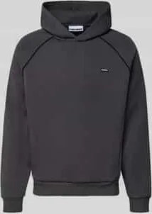 Review Hoodie mit Logoprint und Kontrastspipings