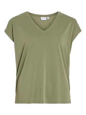 Vila Vila T-Shirt Vimodala &agrave; col en V S/S Top Noos pour Femme, Vert Olive, L