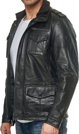 Tazzio Herren Jacke Lederjacke Leder Mantel Trenchcoat 19706 (Schwarz, XXL)