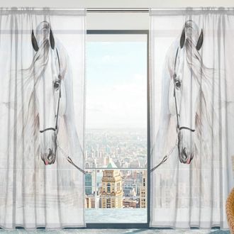 Mnsruu Fenster Vorh&auml;nge, Gardinen Pferd Modern Voile Platten T&uuml;ll Gardinen 213 cm Lang f&uuml;r Wohnzimmer Schlafzimmer Fenster Decor Set von 2
