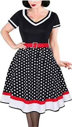 Generic 2025 Jupe Vintage des Années 1950 pour Femmes Robe Dété Année 60 70 Pin Up Soirée Robe Ete À Pois Chic Et Elegante Années 40 50 60 Fête Anniversaire A