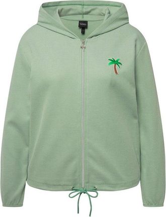 Ulla Popken Sweatjacke Sweatjacke Piqu&eacute;-Struktur Kapuze Kaktus-Stickerei
