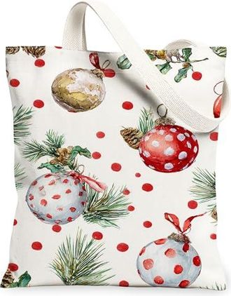 Generic Sacs fourre-tout en toile de vacances, sacs &agrave; provisions r&eacute;utilisables, motif ornement festif, l&eacute;ger et lavable, Blanc, 13x15 Inch