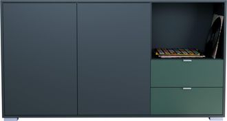 Vladon Sideboard Milano, Kommode mit 2 Türen Anthrazit und 2 Schubladen Fjord Grün, Made in Germany, Korpus Anthrazit matt (152,5 x 83 x 37 cm)