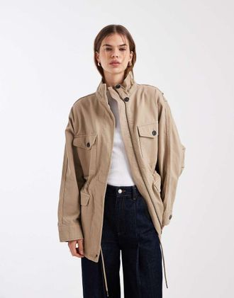 Asos Parka aus Baumwolle in Steinbeige mit vier Taschen-Gr&uuml;n
