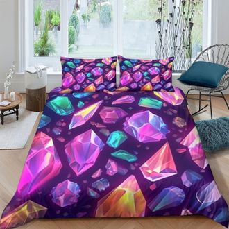 Generic 3D Gedruckter Farbige Diamanten Bettbezug 3 Teilig, Hochwertige Bettw&auml;sche Microfaser, Mit Rei&szlig;verschluss, Perfekter Schlafkomfort, Passend F&uuml;r Jungen