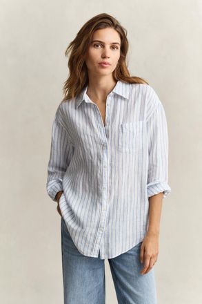 GANT Damen Relaxed Fit Leinen Bluse mit Streifen (46) HYDRANGEA Blau