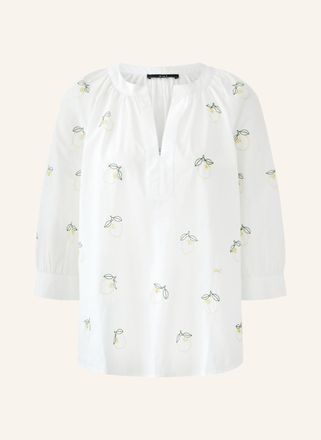 Oui Bluse Mit 3/4-Arm Und Schmuckperlen weiss
