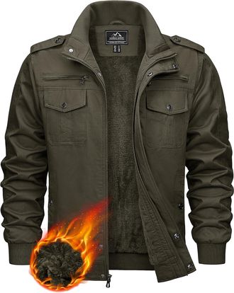 KEFITEVD Winter Jacken f&uuml;r M&auml;nner Milit&auml;r Jacke Herren Winter Gef&uuml;ttert Fleecejacke Windschutz Kurz Mantel Jagdjacke Outdoor Freizeit Jacke Gr&uuml;n M