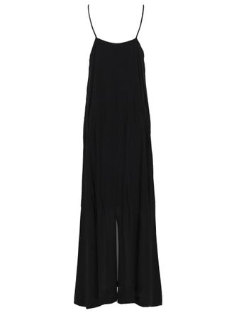 Nude V-Neck Viscose Dress - Black