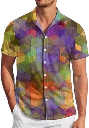 Generic Chemise &agrave; manches courtes pour homme - Confortable - &Agrave; paillettes - Pour carnaval, festival, loisirs - Avec boutonni&egrave;re - Vintage - &Agrave; paillettes - Sty