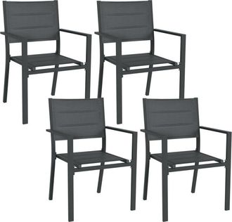 OUTSUNNY Lot de 4 chaises de jardin empilables avec accoudoirs alu textil&egrave;ne gris