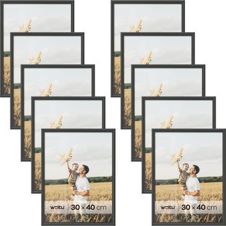 Woltu Bilderrahmen 30x40cm 10er Set Fotorahmen Holzrahmen mit Passepartout, zum vertikalen oder horizontalen Aufhängen/Aufstellen, Posterrahmen Collage Wand