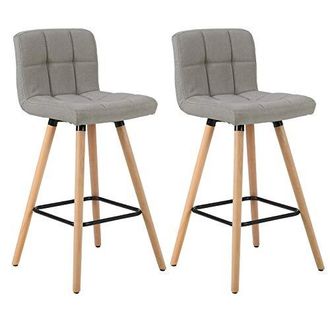Woltu Lot de 2 Tabourets de Bar avec Repose-Pieds Design en Bois Massif et Lin,Gris Clair BH160hgr-2