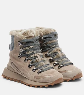 Brunello Cucinelli Bottines en daim et shearling