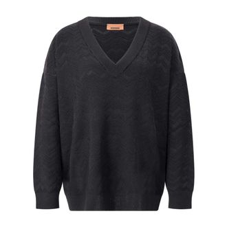 Missoni Femme, Pulls, Noir, Taille: 30 FR Pull en Laine M&eacute;lang&eacute;e Zigzag Col V