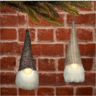 Com-Four 2X LED Zwerg mit Nase und Bart - skandinavischer Zwerg mit Zipfelmütze - schwedischer Weihnachtsmann zum aufhängen [Auswahl variiert] (2 Stück - beige