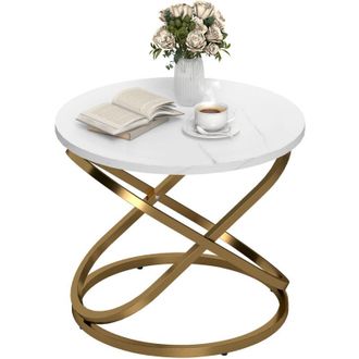HOMCOM Table basse - HOMCOM - Plateau Effet Marbre - MDF - 60x60x46cm - Blanc