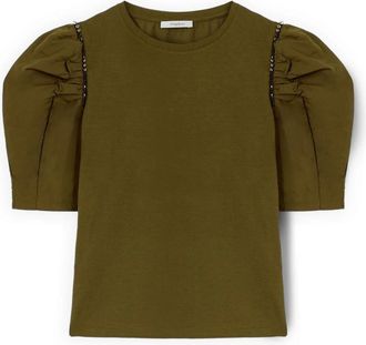 Motivi Femme, Blouses et Chemises, Vert, Taille: 42 FR T-shirt &agrave; manches bouffantes et pierres