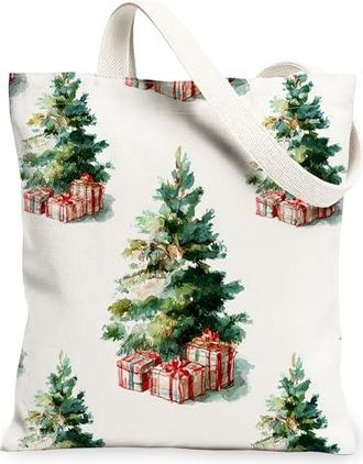 Generic Sacs fourre-tout en toile motif sapin de No&euml;l, sacs de courses r&eacute;utilisables, respectueux de lenvironnement, l&eacute;gers et lavables pour voyage, pique-niq