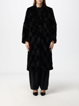 Meimeij Manteau long droit en fausse fourrure &agrave; coupe d&eacute;contract&eacute;e
