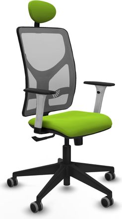 Piqueras y Crespo Home Office B&uuml;rostuhl mit wei&szlig;en und schwarzen Armlehnen, h&ouml;henverstellbarer Lendenwirbelst&uuml;tze und festem Kopfteil, ausgestattet mit 3 Positionen, Gr