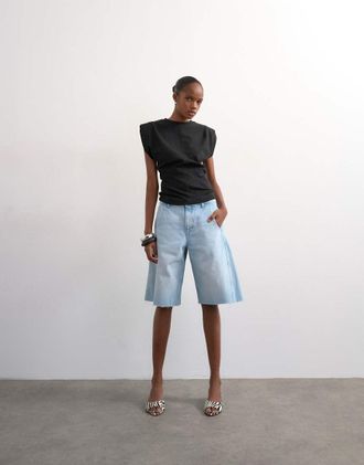 Topshop Bermuda en jean - Bleu d&eacute;lav&eacute;