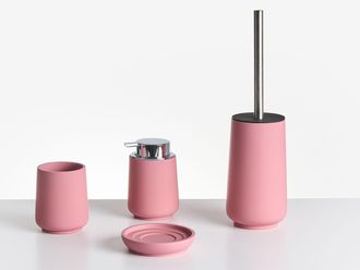 Beliani Badaccessoires Set 4-teilig Kunstharz rosa Badausstattung Bad-Zubeh&ouml;r Suches