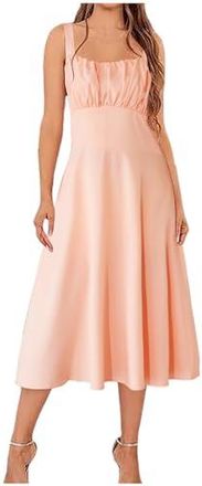 Generic 2026 Robe amincissante r&eacute;tro pour femme Couleur unie, rose, XXL