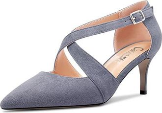 Castamere Femmes Mi Aiguille Talon Heel Pointu Bout Escarpins Lanières Croisées Sexy Classique 6.5 CM Heels Gris Suède 40 EU
