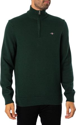 GANT Herren Casual Cotton Halfzip Pullover, Tartan Green, XL