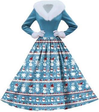 Generic Robe de Noël élégante pour femme - Robe de fête dhiver en fourrure avec col en V - Motif sapin de Noël - Robe décontractée - Longueur genou, turquoise