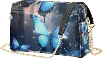 Mnsruu Sacs à bandoulière pour femme, sac à main en cuir motif papillons lumineux bleu forêt