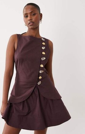Asos Robe courte aspect lin coupe gilet de tailleur avec jupe en popeline - Chocolat-Marron