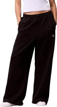 Calvin Klein Damen Jogginghose French Terry Badge Logo aus Baumwolle, Schwarz (Black), L