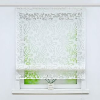 Joyswahl Ausbrenner Raffrollo mit Floral Motiv »Olivia« transparente Raffgardine mit Klettschiene Küche Wohzimmer Gardinenschals BxH 100x140cm Weiß 1 Stück