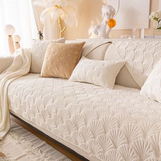 Generic Wendbarer gestepptes Samtsofa&uuml;berwurf - dick, pl&uuml;schig & rutschfest, maschinenwaschbar f&uuml;r Ecksofas in L-Form 1-4-Sitzer Fanshape-White 30 * 50cm/11.8