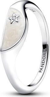 Pandora Pandora ME Bague chevalière en argent sterling avec zircones cubiques transparentes et émail blanc scintillant, taille 54