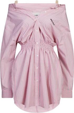 Miu Miu Robe manches longues &agrave; rayures en coton