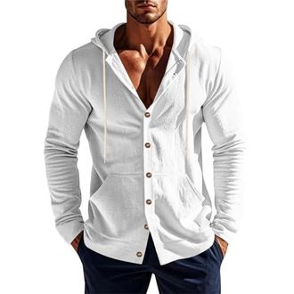 Generic Chemise en lin pour homme - Haut blanc - Chemise en lin pour homme - Polo coupe ajust&eacute;e pour gar&ccedil;ons - Hauts d&eacute;contract&eacute;s pour hommes - T-shirts en co