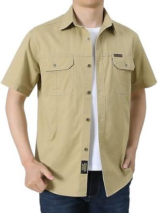 Generic T-shirt &agrave; poche pour homme - Chemise cargo tactique militaire boutonn&eacute;e &agrave; manches courtes - Pour la p&ecirc;che en plein air, le camping, Chemises Z01-kaki 