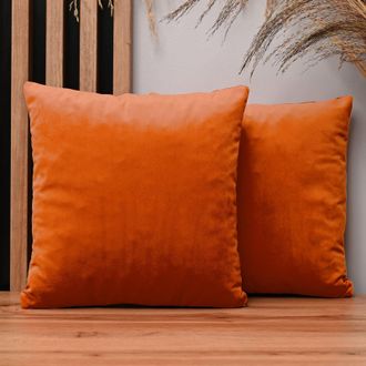 MG Design 2er Set Kissenbez&uuml;ge 50 x 50 cm in Orange - mit Rei&szlig;verschluss, samtig-weich mit dezentem Schimmer, pflegeleicht & langlebig