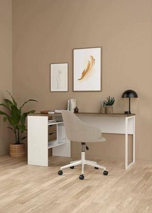 Dmora Schreibtisch Patience, Mehrzweckschreibtisch, B?rotisch f?r PC, Eckschreibtisch, 145x81 h77 cm, Wei