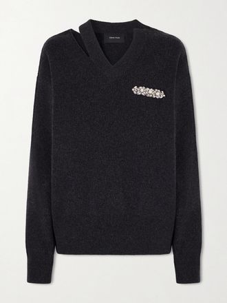 Simone Rocha Pull En Laine M&eacute;lang&eacute;e &Agrave; D&eacute;coupe, Cristaux Et Perles Synth&eacute;tiques - Gris